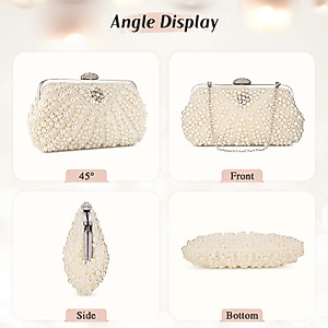 UBORSE Women Pearl Clutch Bag Noble Crystal Beaded Evening Bag Wedding Clutch with Pearl Chain (Cream-coloured)