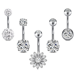 FECTAS Belly Button Rings Surgical Steel for WomenNavel Belly Rings Piercing Ring Jewelry Pack Kit 14G