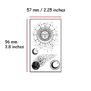 Esland Realistic Moon Sun Stars Space Planets Chain Temporary Tattoos Vertical Spine Tattoo Stickers for Women Men