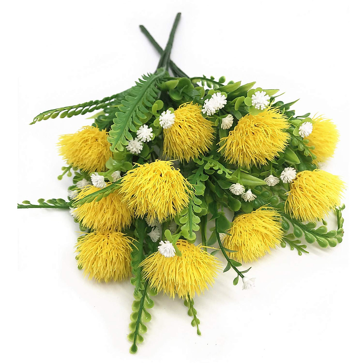 Artificial Flowers, for Christmas Plastic Plants Dandelion Shrubs Grass Fake Bushes Home Garden Office Room House Outdoor Indoor UV Resistant Wedding DIY Decor Planter Filler Decoration Yellow, 4 Pack