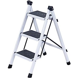 LUCEAE Step Stool3Step Steel Ladder Folding Step Stool,Sturdy and Durable Extra Wide Treads with Non-Slip Rubber Sleeve,Portable and Lightweight Home/Kitchen/Closet/Bedroom/Office Wide Platform Steps
