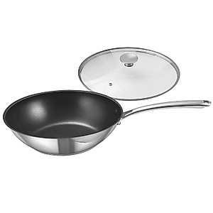 La Cuisine 11" stainless steel nonstick Wok Skillet with lid – Mirror Polish Exterior Finish, PFOA-free. Dishwasher Safe. 18/10 stainless steel..