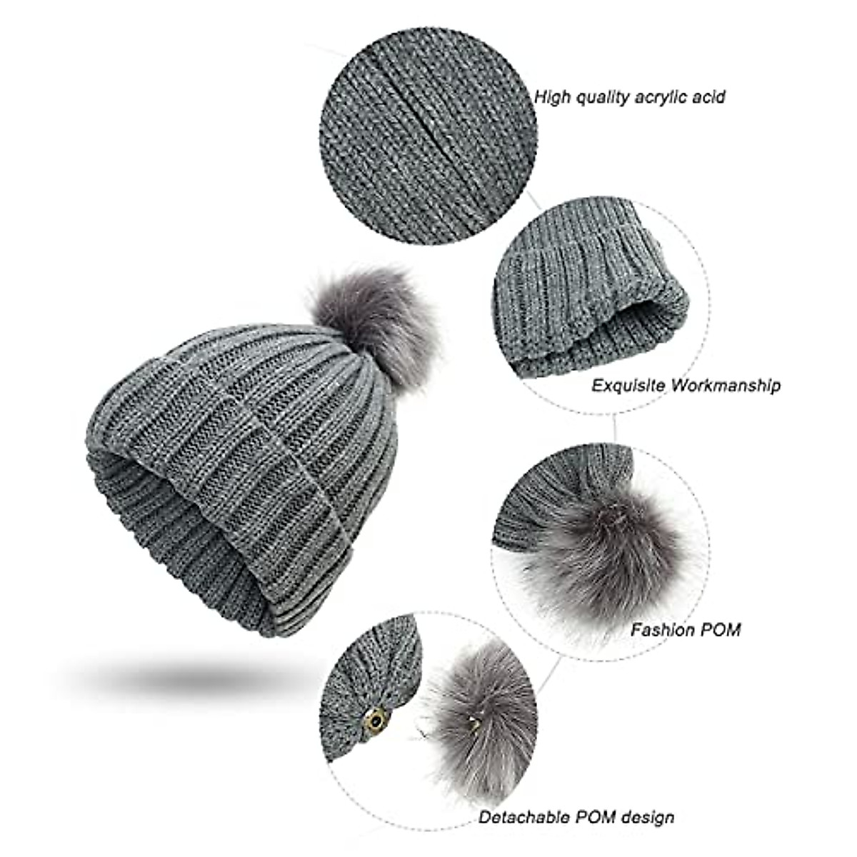 Women Beanie Hats Winter Gloves, Soft Knit Warm Hat and Gloves Sets, Lady Earmuffs Cap,Beanie Hats for Women Young Girls (one Size, Dark Gray (hat & Gloves))