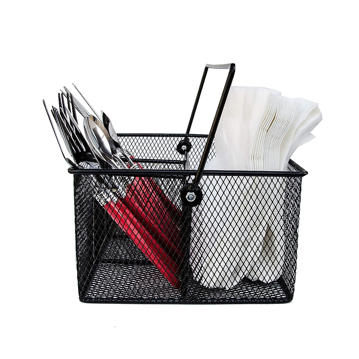 Maypes Utensil Caddy -Silverware Caddy for Parties, Spoon Holder, Buffet Organizer for Condiments, Napkin, Forks, Knives -Stainless Steel Flatware Caddy for Home, Picnics or Entertaining Evens (Black)