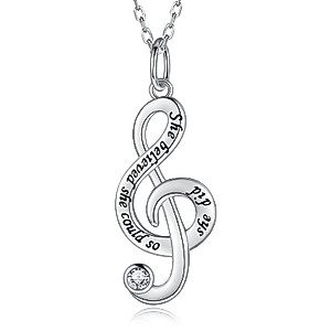 Music Note Necklace Ring for Women Sterling Silver Classic Treble Clef Music Pendant Musical Jewelry Graduation Gifts for Musician Music Student (necklace)