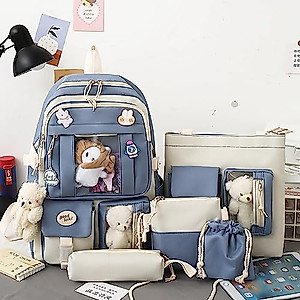 pdghiue 5-Piece Aesthetic Kawaii Backpack Set with Kawaii Pin and Pendants Accessories, Nylon Material | Durable & Adorable