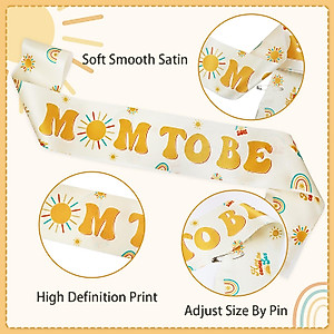 Lopeastar Here Comes the Son Baby Shower Decor Mom to Be Sash Dad to Be Corsage Set, Boho Sun Mommy to Be Sash Baby Shower Sash Set Party Decorations