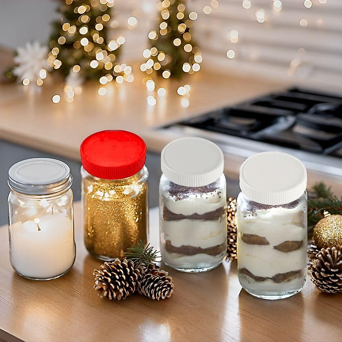 Jarming Collections Mason Jars 16 oz - Glass Jars with Plastic Lids- Glass Storage Jars with Regular Mouth Lids- Jars with Lids- Canning Jars, Pint Jars- Set of 2, 16 oz Mason Jars, White Lids