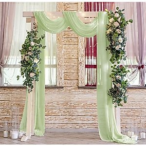 Sage Green Wedding Arch Drapes 2 Panels 6 Yards Sheer Backdrop Curtains for Parties Ceiling Wedding Arch Ceremony Draping Fabric Decor