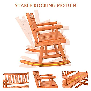 XCSOURCE Wood Rocking Chair Outdoor, Rocking Bench Outdoor with Paper Storage Bag, Rocking Patio Chair for 2 Persons, Porch Bench, Rocker Chair for Porch (Orange)