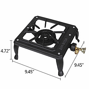 JNTKE Single Portable Burner, Cast Iron Propane LPG Gas Stove, Outdoor Stove BBQ 15000 BTU Camping Cooker for Barbecue Grilling, Tailgating, Hiking