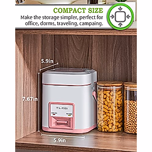 TLOG Mini Rice Cooker 2.5-Cup Uncooked(5-Cup cooked), Healthy Ceramic Coating 1.2L Small Rice Cooker for 1-3 People, Portable Travel Rice Cooker with Steam Tray, Rice Maker for Grains, White Rice, Oatmeal, Veggies