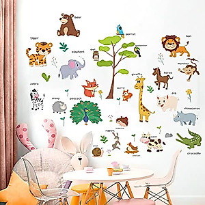 Animals Educational Wall Decals Kids Large,Kids Bedroom Wall Stickers,Peel and Stick Removable Wall Decors for Daycare,Boy Room,Girl Room,Nursery, Baby Room,Bedroom,Playroom.
