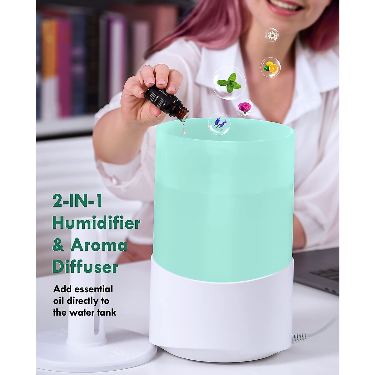 Fresnwel Cool Mist Humidifier, 4L Top Fill 7-Color Night Lights Bedroom Office, 2-in-1 Essential Oil Diffuser Baby Kids Nursery, Humidifier Adjustable Mist Mode, Auto Shut Off, White (NARF_42939)