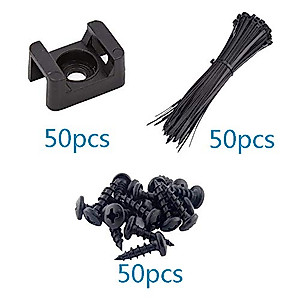 50 Pcs Black Cable Tie Base Saddle Type Mount Wire Holder, Cable Zip Ties with Self-Locking 6 Inch & 0.145 Inch,#8 x 0.6 Inch Deep Thread Pan Head Screws Black