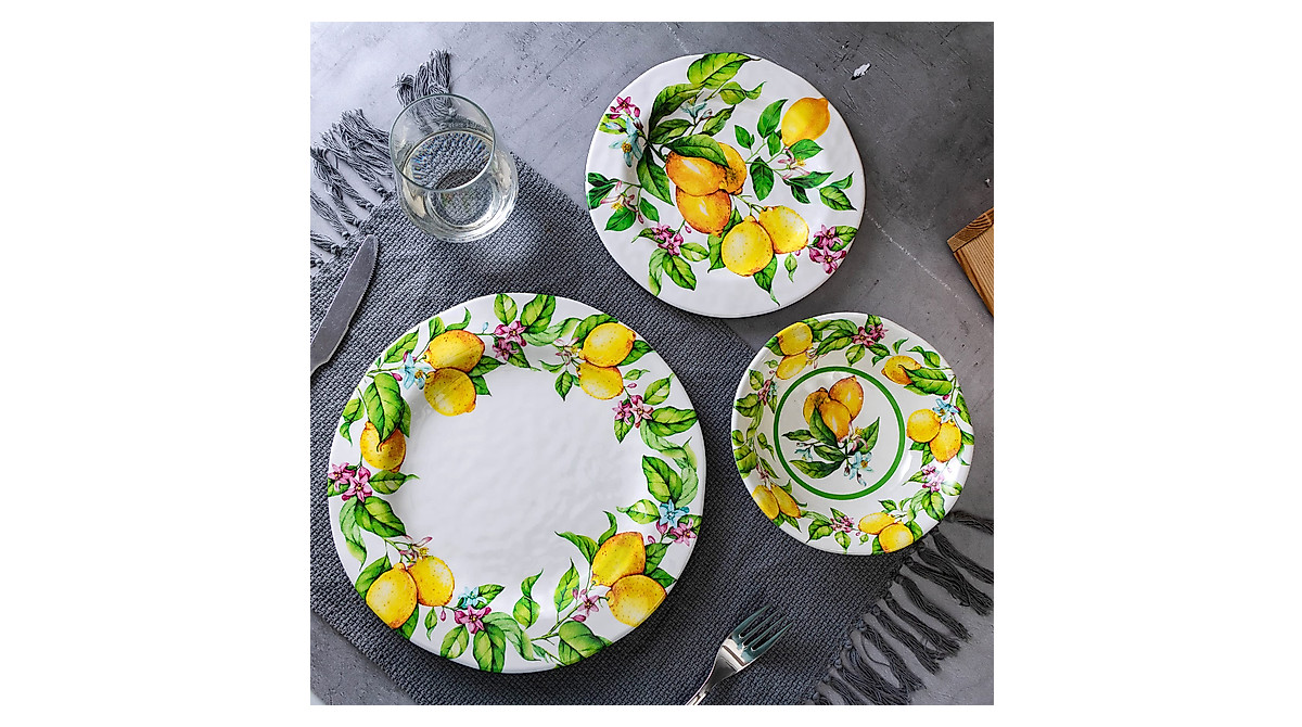 LEHAHA Lemon Melamine Dinnerware Set – Durable 12-Piece Indoor ...