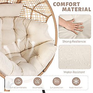 OUTPLATIO 2 Pieces Egg Chair Wicker Patio Egg Chair with Ottoman Rattan Teardrop Cuddle Cocoon Chair for Indoor Outdoor Bedroom Porch Backyard Deck Garden (2 pcs,Beige)