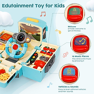 Joyibay Car Toy Bus for Toddlers - Simulation Steering Wheel School Bus Toys for Kids Educational Bus Driving Toy Musical Bus Transport Play Vehicles for Birthday and Easter Gift