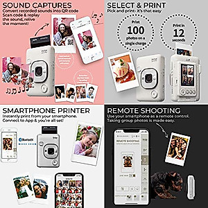 Fujifilm Instax Mini LiPlay Hybrid Instant Camera (Stone White) + Fujifilm Instax Instant Film (40 Shots) + 32GB mciroSDHC Memory Card + Camera/Video Case + Photo4Less Cleaning Cloth – Deluxe Bundle