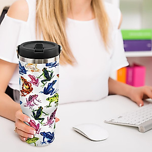 ysnifeiw 30oz Frog Tumbler with Handle and Straw, Stainless Steel Insulated Frog Cup with Top Handle and Lid, Frog Coofee Mug Gifts for Women Men