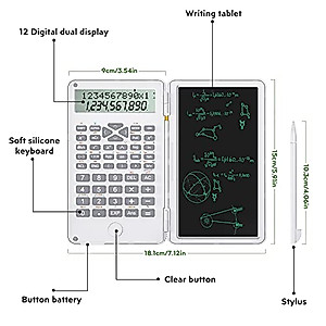 LMAIVE Calculators, Scientific Calculator, 12-Digit Calculator with Writing Tablet, Foldable Financial Calculator, LCD Dual Display Desk Calculator Pocket Calculator for School Office (White)