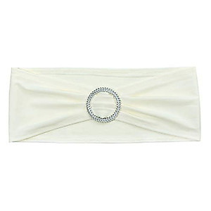 VDS - Ivory | Spandex Chair Sashes Bows | 10 PCS | Stretch Elastic Banquet Folding Chair Band with Silver Buckle Slider for Wedding Thanksgiving Halloween Christmas Party Home Decorations