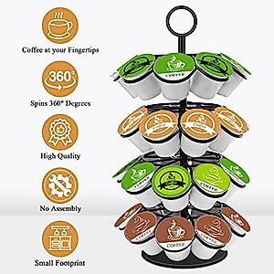 KIMIUP Coffee Pod Holder, Coffee Pod Storage Compatible with K-Cups(36 Pods), Kitchen Detachable Coffee Pod Organizer for Countertop, Spins 360-Degrees Coffee Pod Carousel