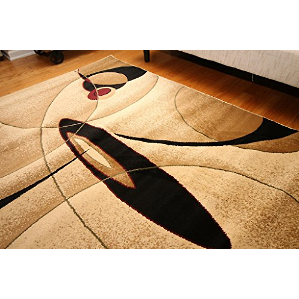 Feraghan Contemporary Modern Wavy Circles Wool Area Rug, 13' x 16', Brown/Beige