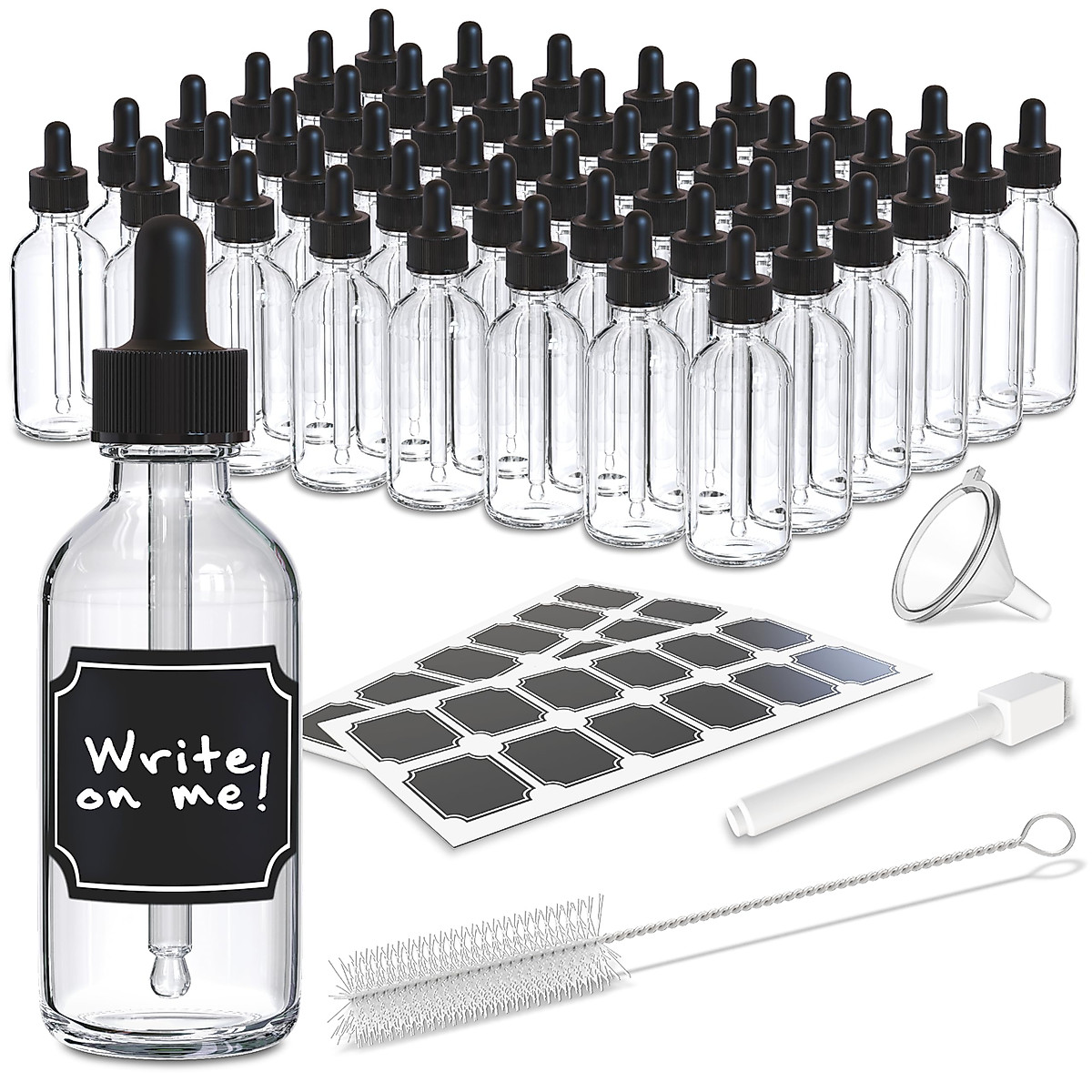 Nevlers 48 PK Clear Oil Dropper Bottles 2 oz |The Small Glass Bottle with Dropper Includes Droppers for Oils |Leakproof Glass Eye Dropper Bottle | 2 oz Dropper Bottles Glass | Medicine Dropper Bottle