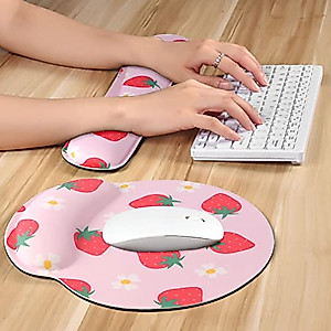 Seorsok Cute Mouse Pad Wrist Support, Ergonomic Mouse Pad with Non-Slip Base for Office Gaming Working Computers,Easy Typing & Pain Relief Mouse Mat,Pink Strawberry