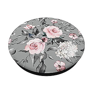 Purple Pink Flowers Purple Floral and Gray Leaves Pattern PopSockets Swappable PopGrip