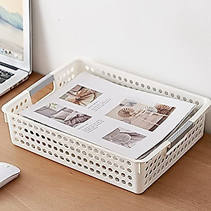 Bekith 4 Pack Plastic Storage Tray Basket, A4 Paper Storage Organizer Basket, Classroom Office School File Holder, 14 Inches x 10 Inches x 3.4 Inches, White