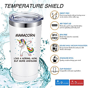Mamacorn Tumbler Cup Mothers Day Gifts from Daughter Son Funny Unicorn Wine Tumbler, Mamacorn Like a Normal Mom But More Awesome Stainless Steel Insulated Cup, 20 oz Travel Mug with Straw Lid Gift Box