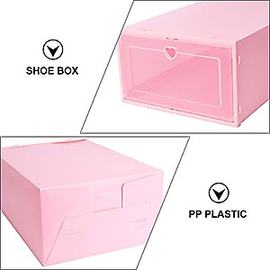 DOITOOL 6Pcs Plastic Shoes Boxes Stackable Shoe Organizer Bins Foldable Shoe Container Drawer Type Shoe Organizer (Pink)