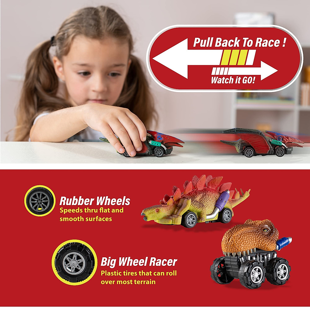 PLAYVIBE Dinosaur Toys for Kids Toys - 8 Pull Back Toy Cars | Dino Vehicle Playsets | Dinosaur Toys for Kids 3-5, 5-7 | Dino Toys Kid Toys Toddler Boy Toys