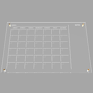 WRITEBOARD Acrylic Calendar for Wall | Large Clear 24"x16" Dry Erase Calendar for Wall Mounting | Clear Reusable Home Office Large Monthly Calendar (White)