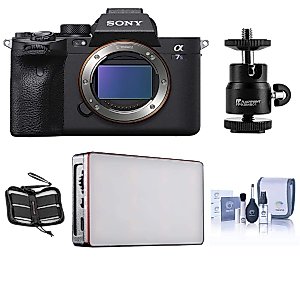 Sony Alpha a7S III Full Frame Mirrorless Digital Interchangeable Lens Camera Body - Bundle with RGBWW Mini LED Light, Lightweight Mini Ball Head, Memory Card Wallet, Optics Care and Cleaning Kit