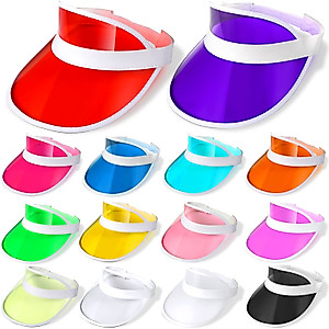 14 Pack Unisex Sun Visors Plastic Clear Cap Candy Color Transparent Tourist Visor Cap Colorful Poker Hat (White Border)