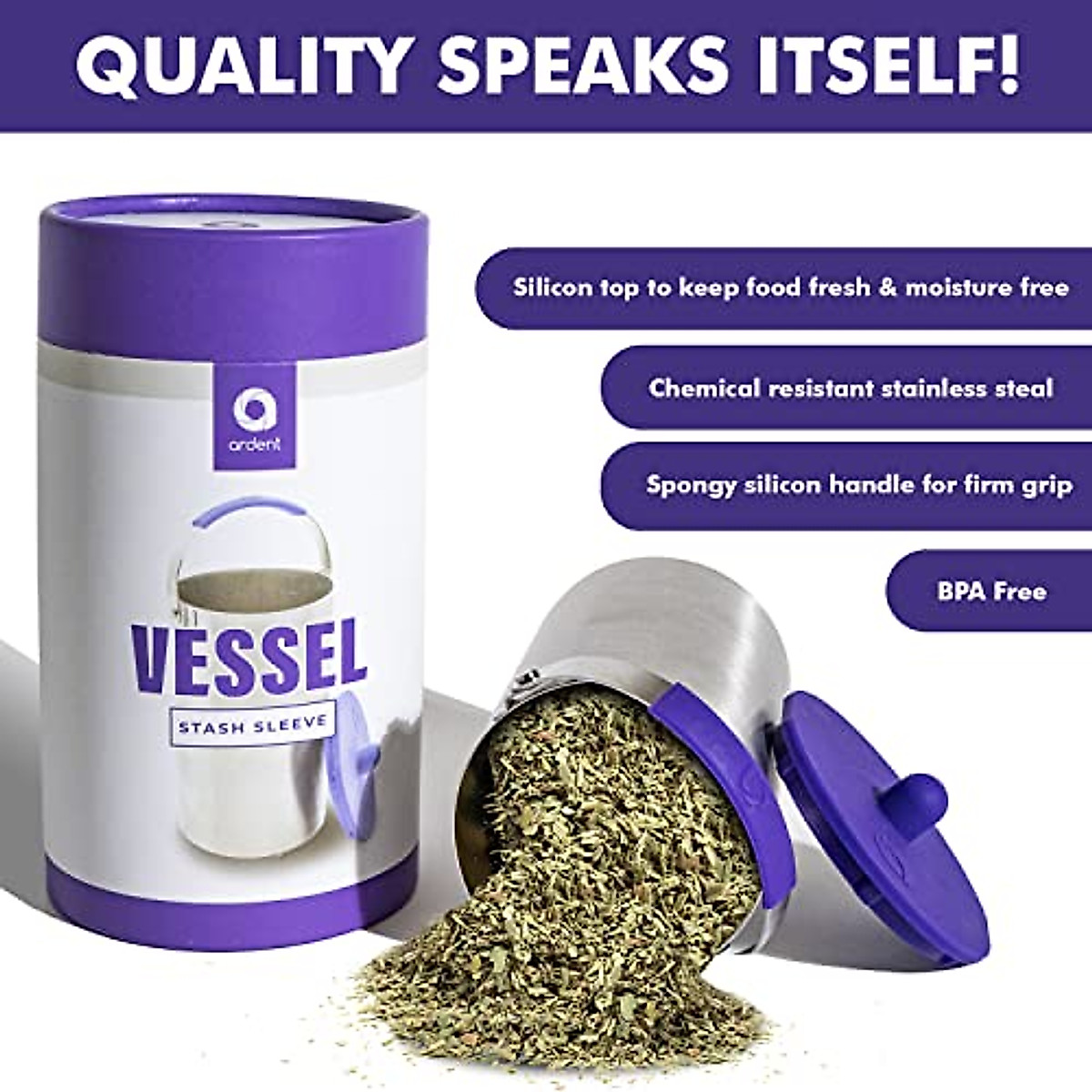 Ardent FX Accessories, Vessel - Airtight, Stainless Steel Food Storage Container - Perfect Storage Solution - Multi-Purpose Container - Food-Safe Jar, Rust-Resistant with Collapsible Silicone Handle