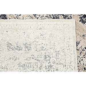 Unique Loom Chateau Collection High-Low Pile, Vintage, Traditional, Distressed, Medallion Area Rug (4' 0 x 6' 0 Rectangular, Beige/Navy Blue)