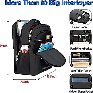 Laptop Backpack, Laptop Backpack for Men, Travel Backpack for Men Airline Approved 17 17.3 Inch, TSA Friendly Business School College Big Backpack With Laptop Compartment and USB Charging Port, Black