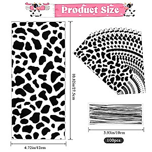 Storage bag Cow Print Goodie Bags Cow Party Favors Treat Bags Cellophane Gift Bags with Twist Ties for Cow Theme Baby Shower Cowgirl Cowboy Birthday Party Supplies 100 Pcs