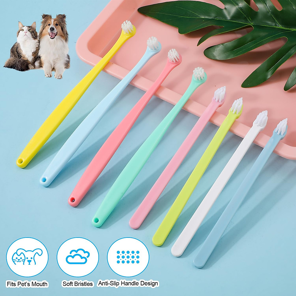 XIHIRCD 8pcs Dog Toothbrush, 2 Styles Soft Bristle Small Cat Toothbrush Micro Head Kitten Teeth Cleaning Brush Dental Care Supplies for Tiny Puppy Kitty Reduce Plaque Tartar Formation & Bad Breath