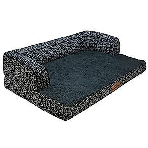 long rich Rectangle Pet Bed, Cozy Latex Foam Dog Sofa Bed for Small, Medium, and Large Pets, Waterproof PV Plush Fabric Pet Cushion,Non-Slip (30" x 20" x 6.5", Printed Canvas-Grey) (LTX-BLACK-M-4697)