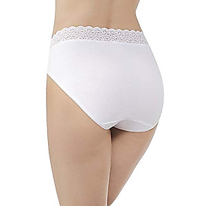 Vanity Fair Women's Flattering Lace Cotton Stretch Panties, Hi Cut-White, 8