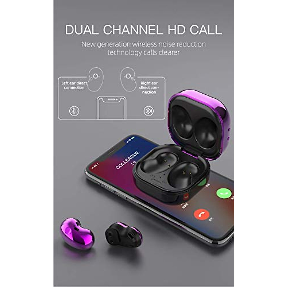 Wireless Bluetooth Headphones with Microphone for iPhone, TWS True Wireless Earbuds with Charging Case for Android,Suitable for Business and Work (Pink)