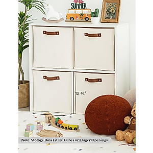 StorageWorks 13x13 Storage Cubes, Collapsible Storage Bins Organizer for Closet, Fabric Storage Box with PU Handles, Beige, 4-Pack