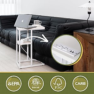 Yoobure C Shaped End Table with Charging Station, Small Side Tables for Living Room Bedroom, Sofa Table with USB Ports and Outlets for Small Spaces, Couch Table Rustic Snack Table Bed Side Table
