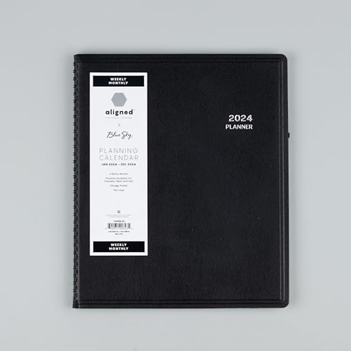 Blue Sky Aligned 2024 Weekly and Monthly Planner, 8.5" x 11", Heavyweight Cover, Semi Concealed Wirebound, Black (143588-24)