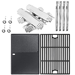 Hisencn 304 Stainless Steel Grill Parts Kit for Home Depot Nexgrill 4 Burner 720-0830H 720-0783E, 5 Burner 720-0888N Grill Burner, Heat Plate, Cooking Grate and Griddle Grill Replacement